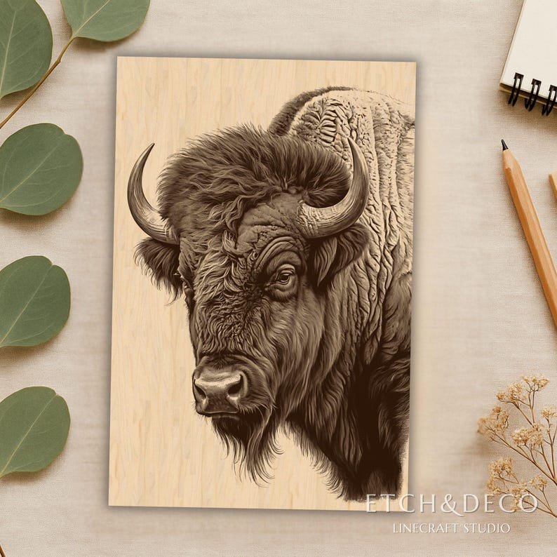 Bison Laser Engraving PNG, Buffalo Laser Burn File for Wood, Digital ...
