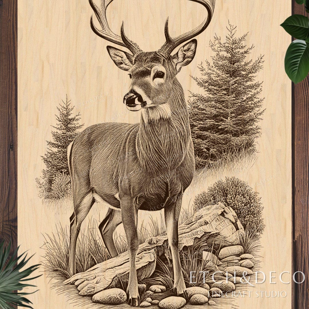 Forest Deer Laser Engraving PNG, Wood Gift Design, Digital Laser Burn ...