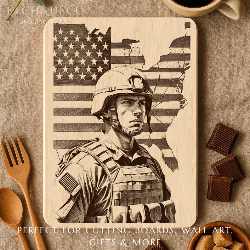 American Soldier PNG, Patriotic Laser Engraving File, US Flag Wood Burn ...
