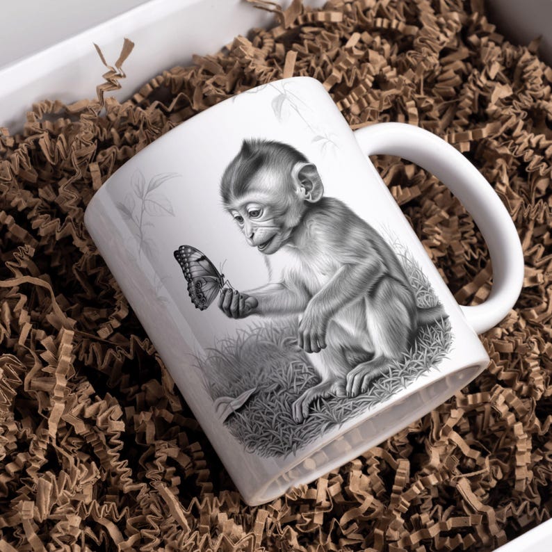 Monkey and Butterfly Wood Engraving File, Laser Burn PNG Design for ...