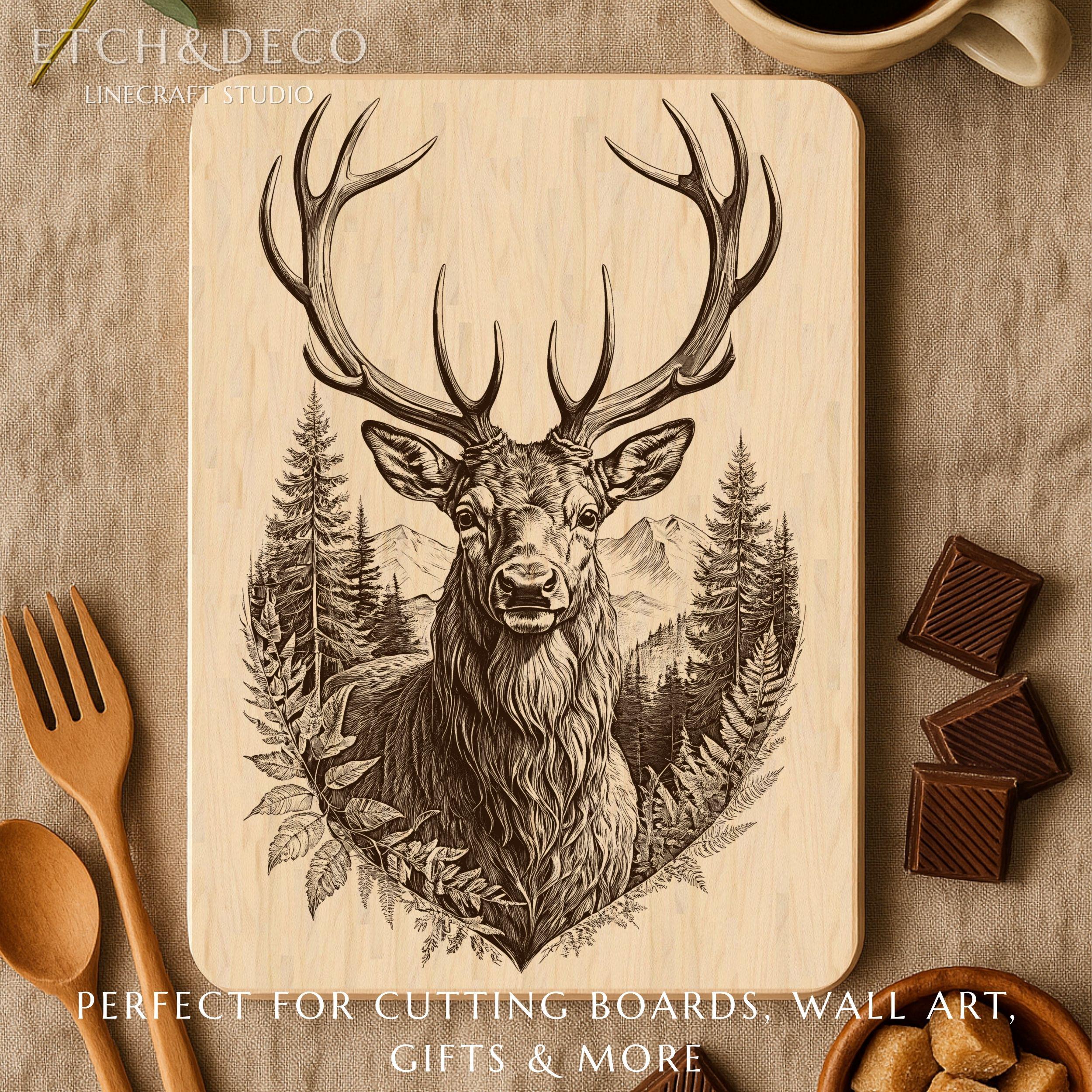 Majestic Forest Deer PNG, Laser Burn Etching File, Engraving Wood ...