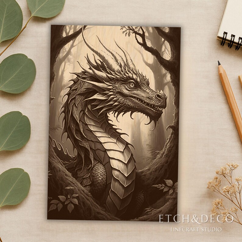 Dragon Forest Guardian PNG for Laser Engraving, Laser Burn PNG, CNC ...