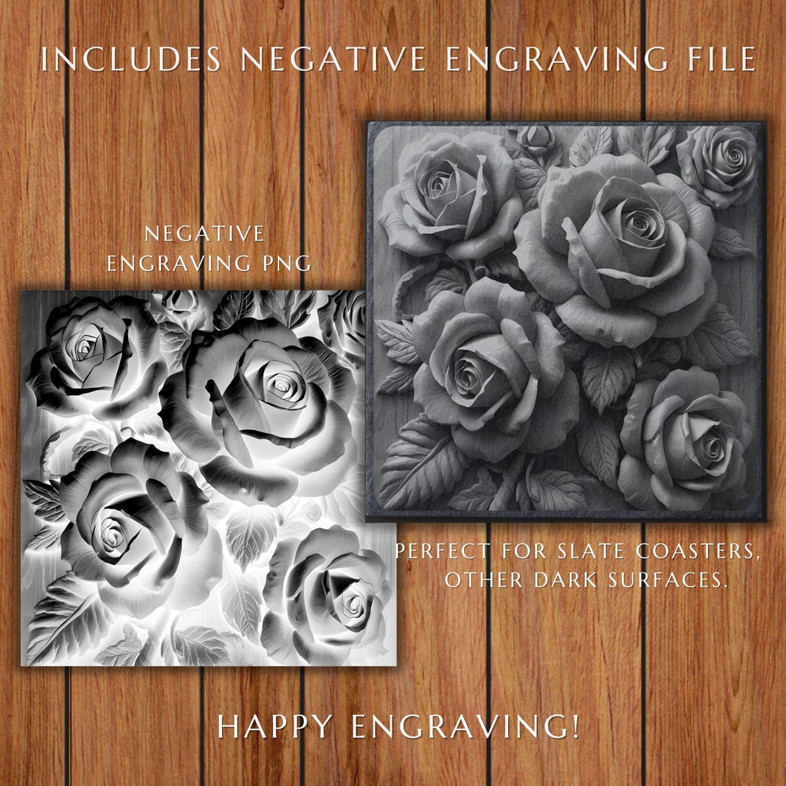 3D Illusion Bouquet of Roses PNG, File for Wood Laser Engraving, Rustic ...