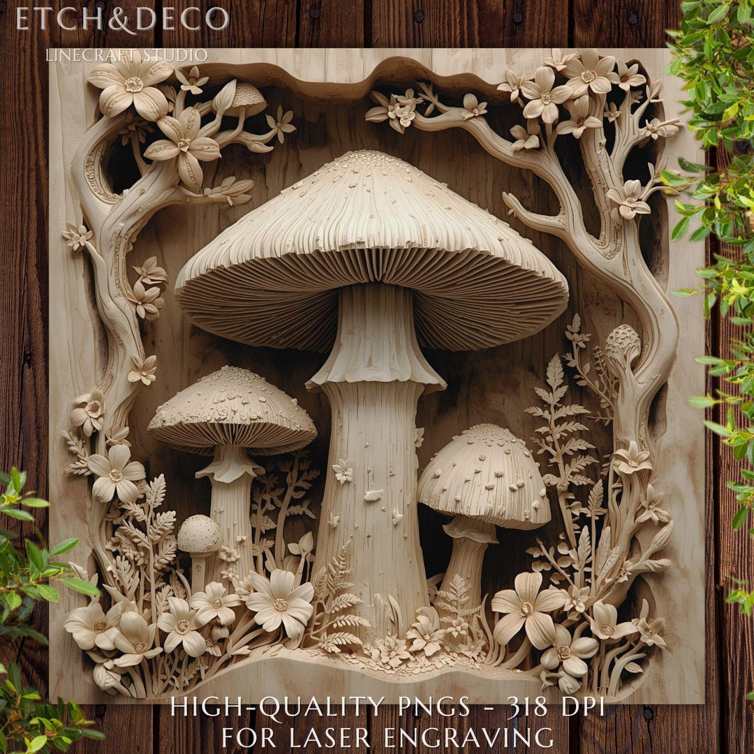 3D Illusion Forest Mushroom PNG, File for Wood Laser Engraving, Cnc ...