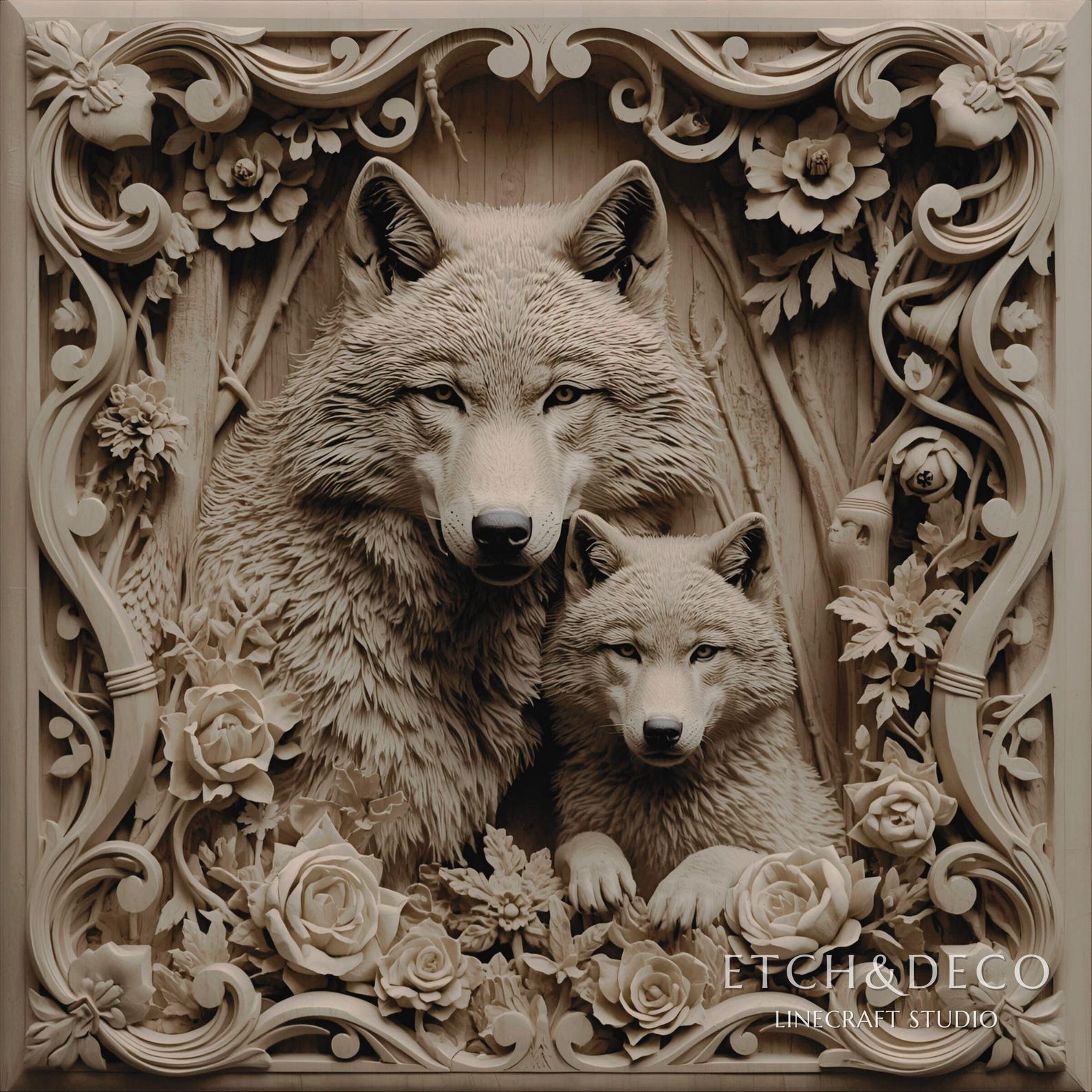 3D Illusion Family Wolf PNG, File for Wood Laser Engraving, Wildlife ...