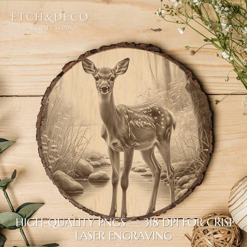 Fawn in Forest Stream PNG for Wood Engraving, Wildlife Laser Burn File ...