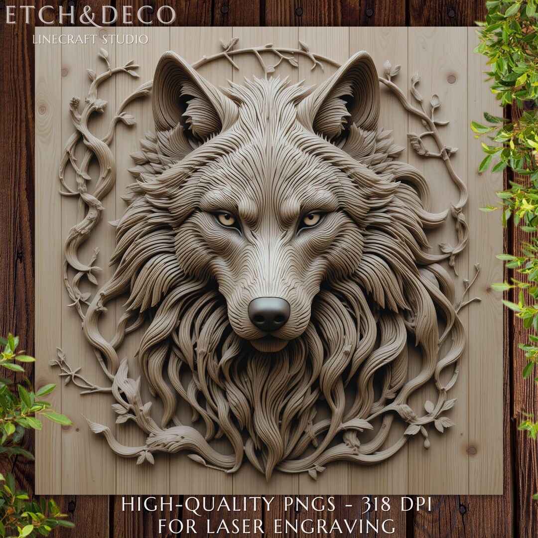 3D Illusion Wolf Portrait PNG - Laser Engrave File for Glowforge ...