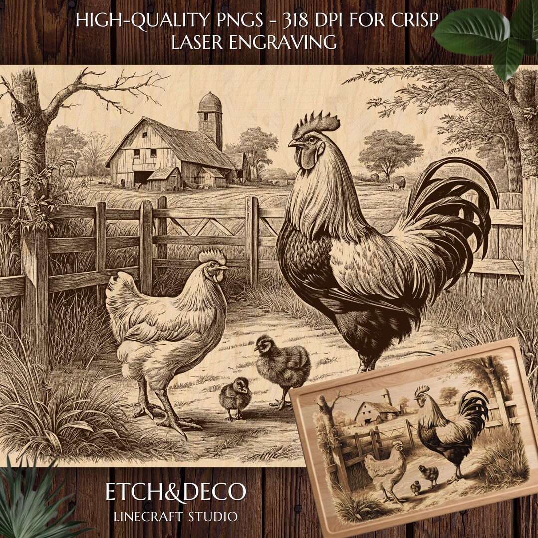 Chicken Yard Laser Engraving File, Charcuterie Board PNG, Rustic ...