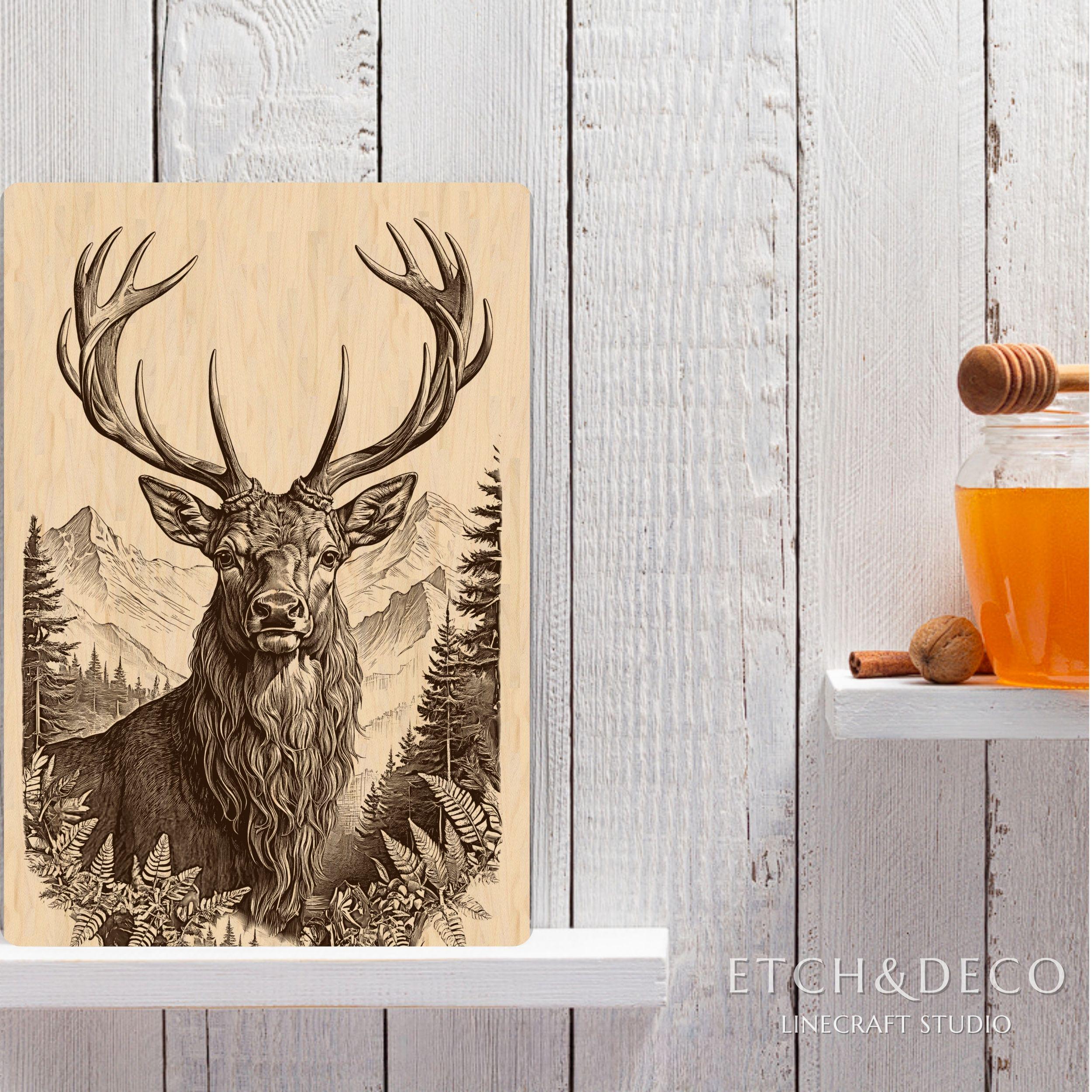 Mountain Deer Laser Wildlife Engraving PNG, Rustic Wood Gift Design ...