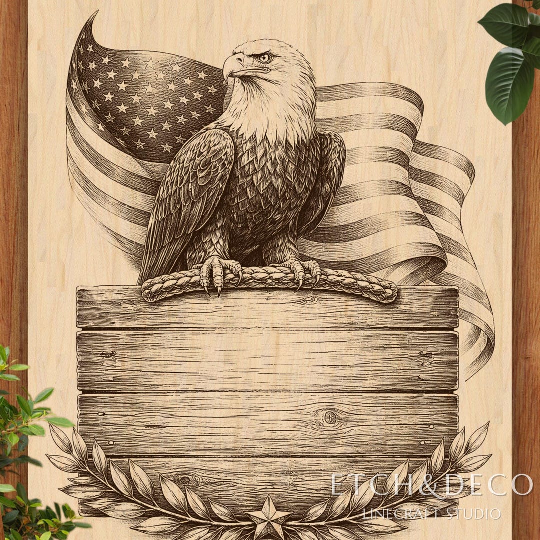 Bald Eagle PNG for Wood Engraving, Patriotic Eagle Laser Burn File, USA ...