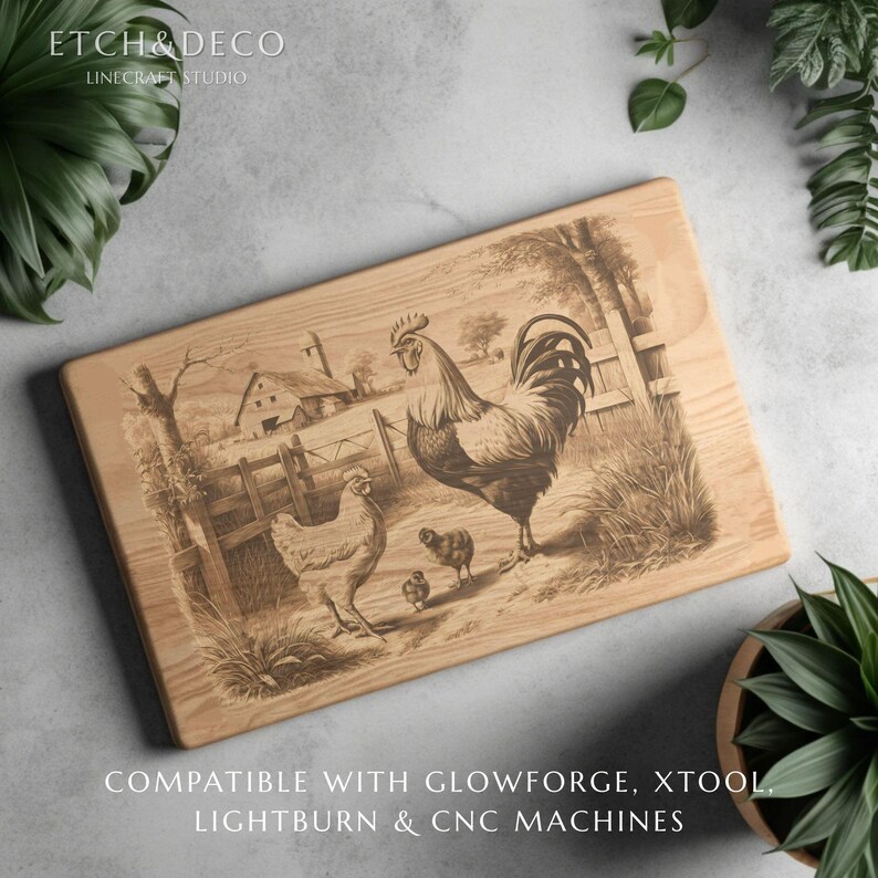 Chicken Yard Laser Engraving File, Charcuterie Board PNG, Rustic ...