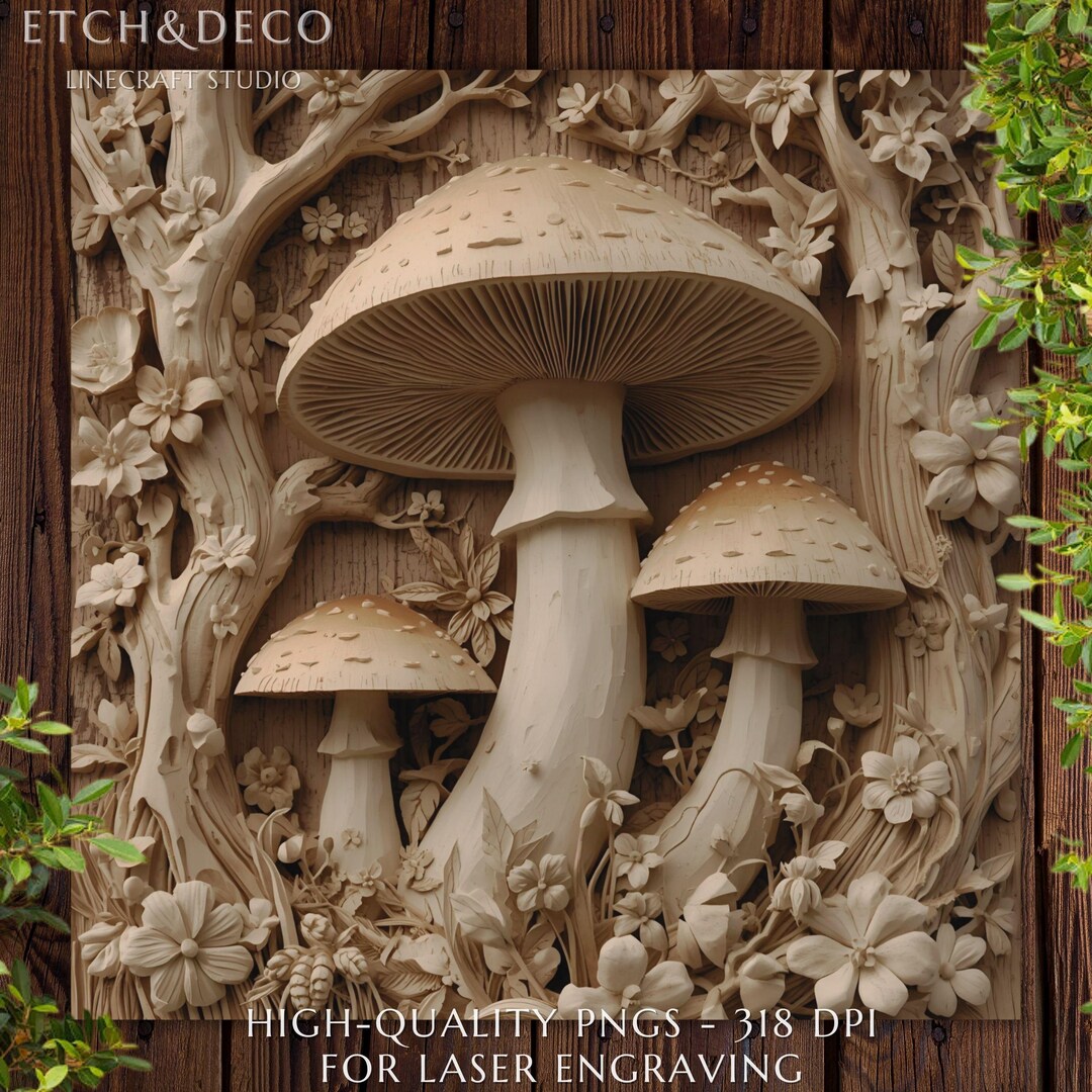3D Illusion Mushrooms in Forest File for Wood Laser Engraving PNG ...