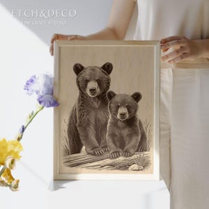 Grizzly Bear Cubs Laser Burn PNG, Laser Engraving PNG, Woodland ...