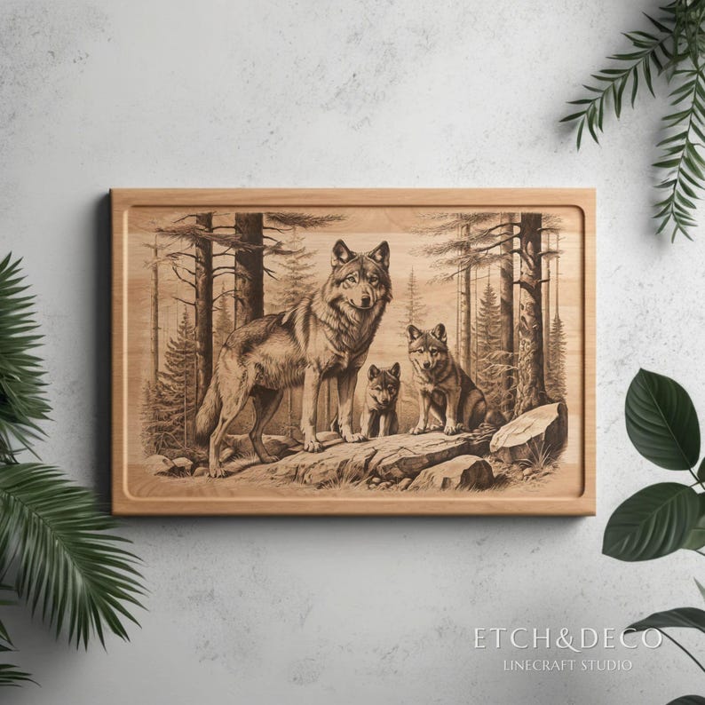 Wolf Family Laser Engraving File, Charcuterie Board PNG, Forest Cutting ...