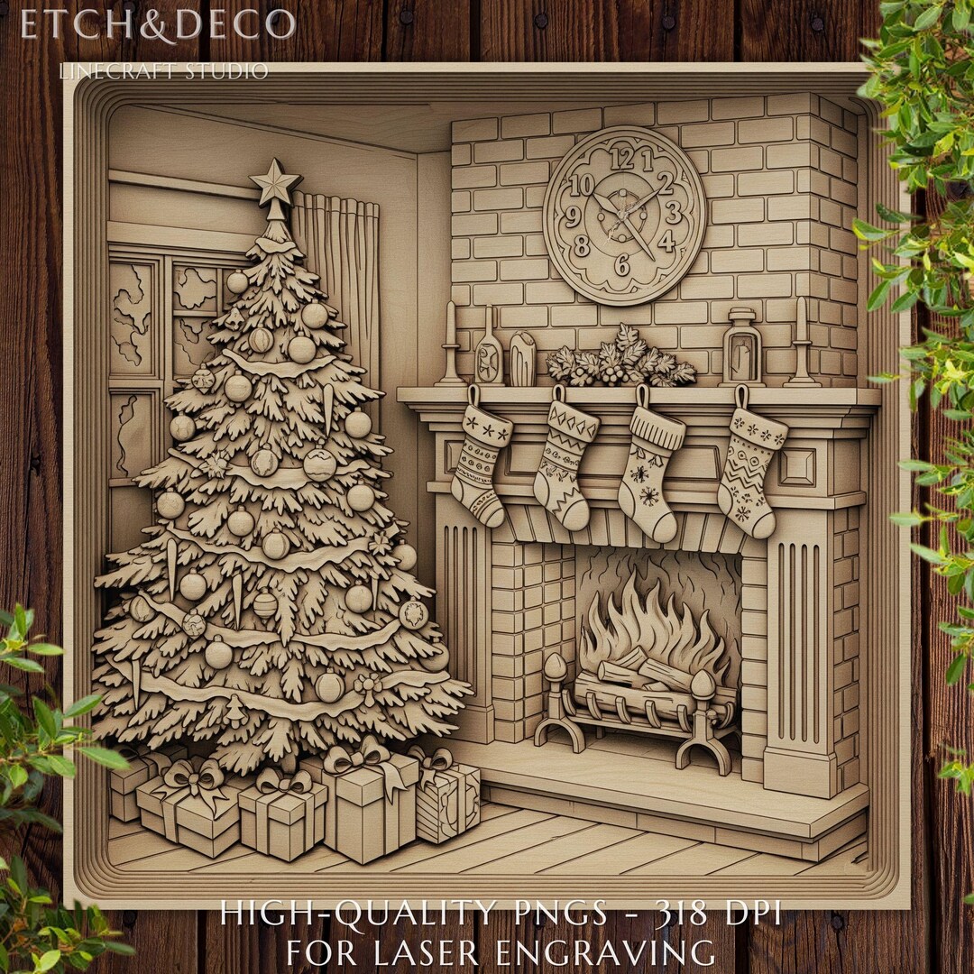 3D Illusion Cozy Christmas Room PNG, File for Wood Laser Engraving ...
