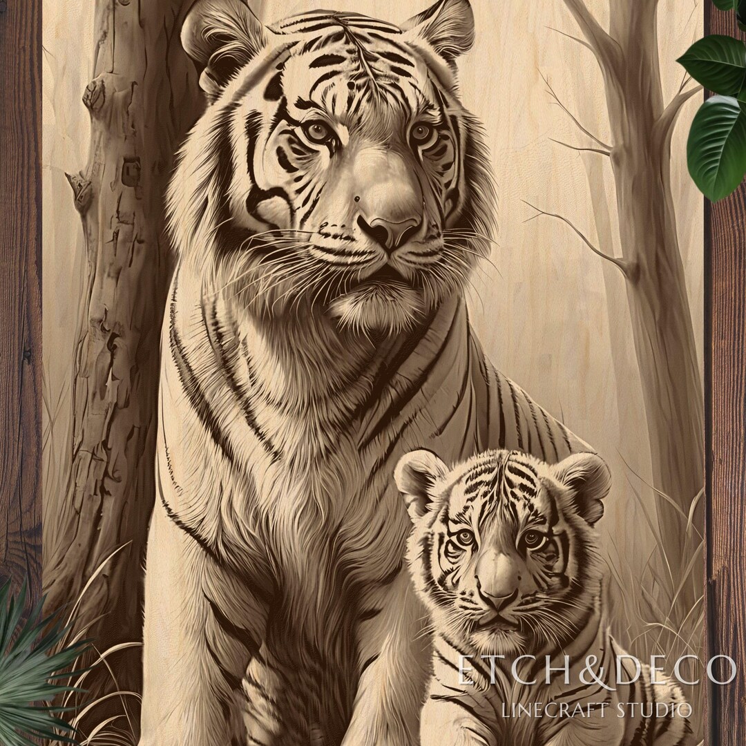 Tiger and Baby Tiger Laser Engraving PNG – Wildlife Scene, Laser Cut ...