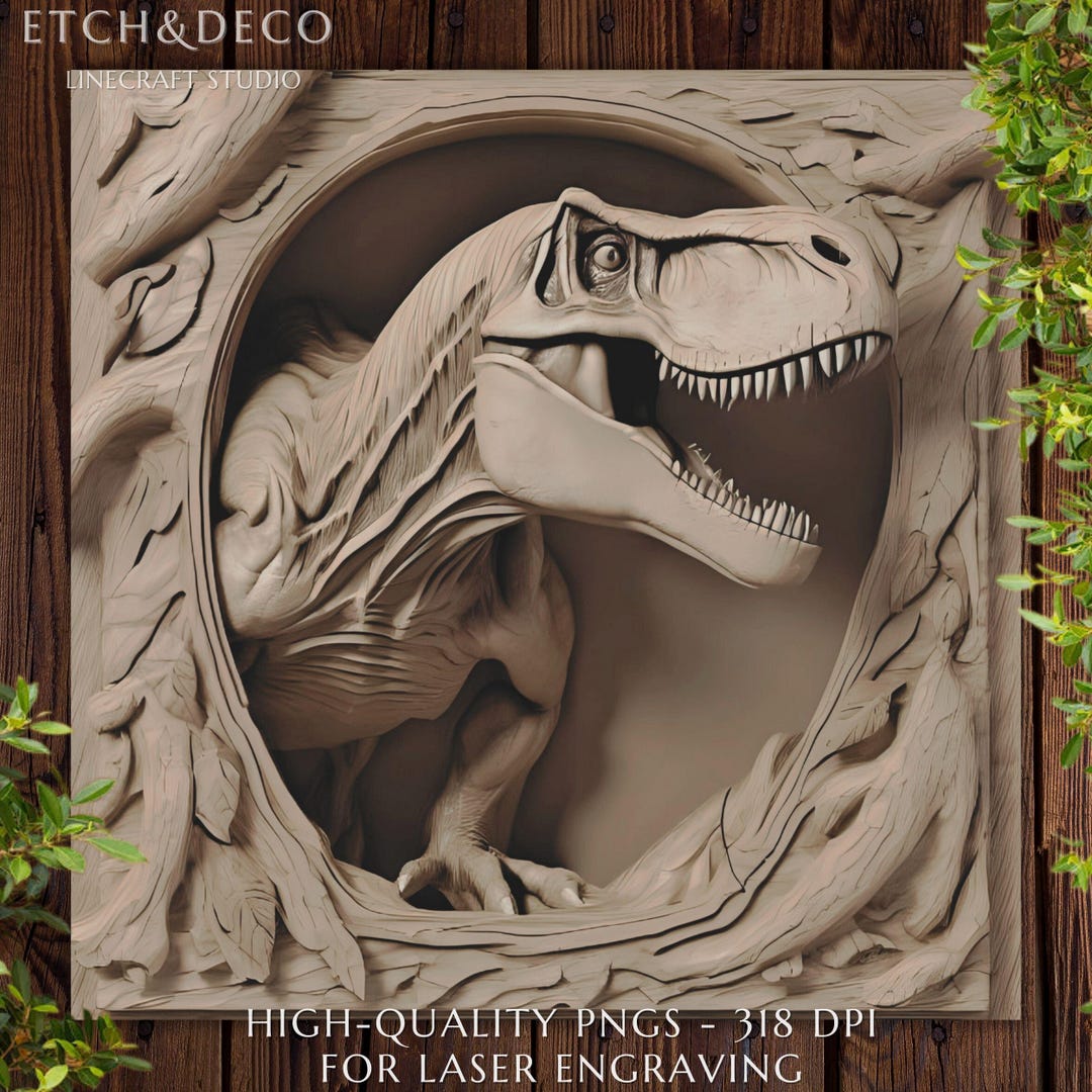3D Illusion Dinosaur T-rex File for Wood Laser Engraving PNG, Glowforge ...
