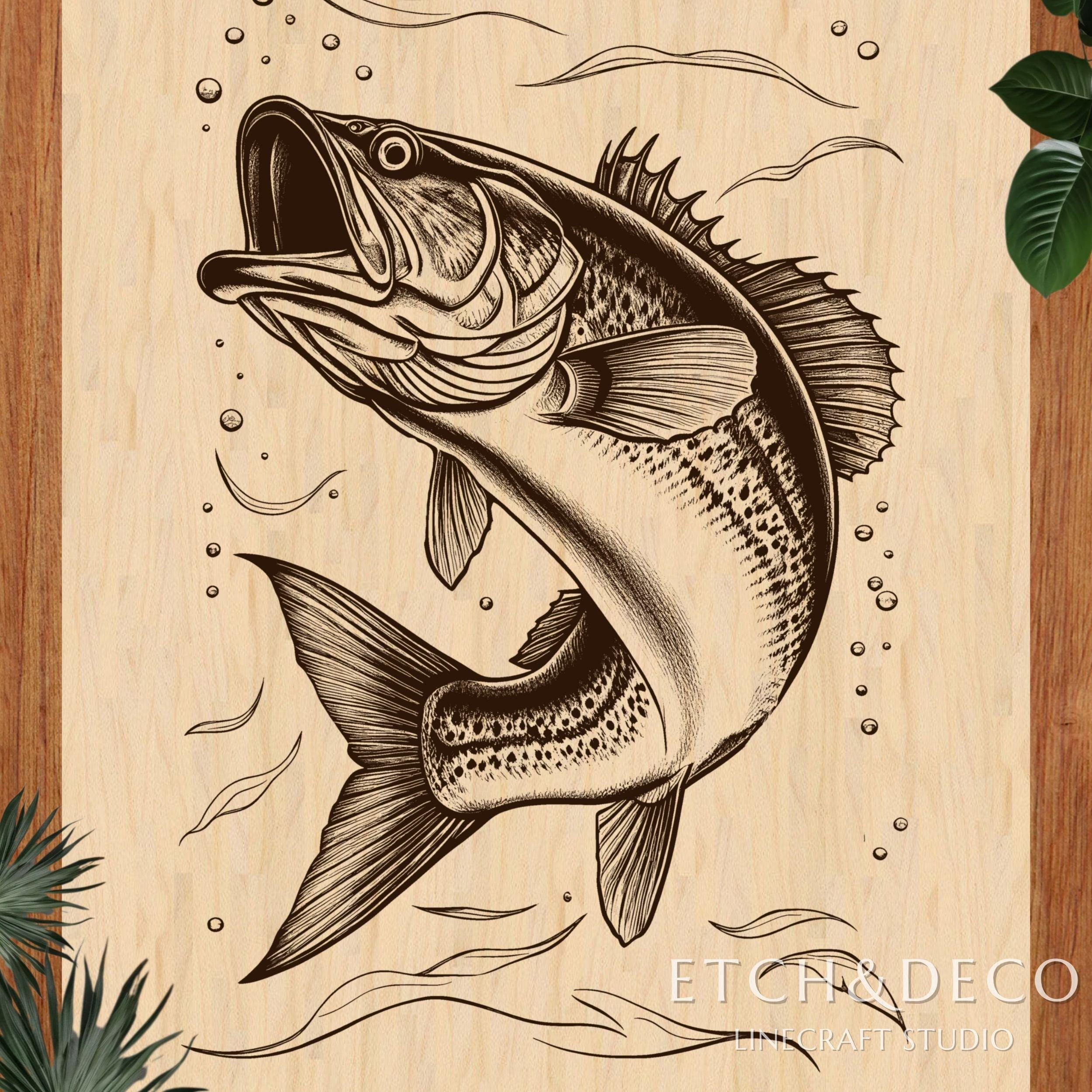 Bass Fish PNG Laser Engraving File, Fishing Gift Wood Laser Burn File ...