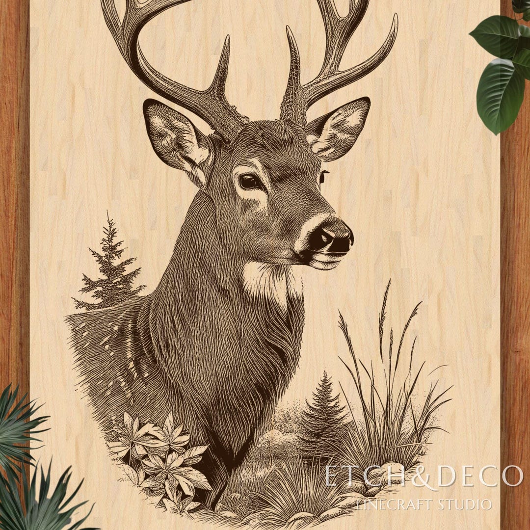 Forest Deer Engraving PNG, Wildlife Etching File, Laser Burn for CNC ...