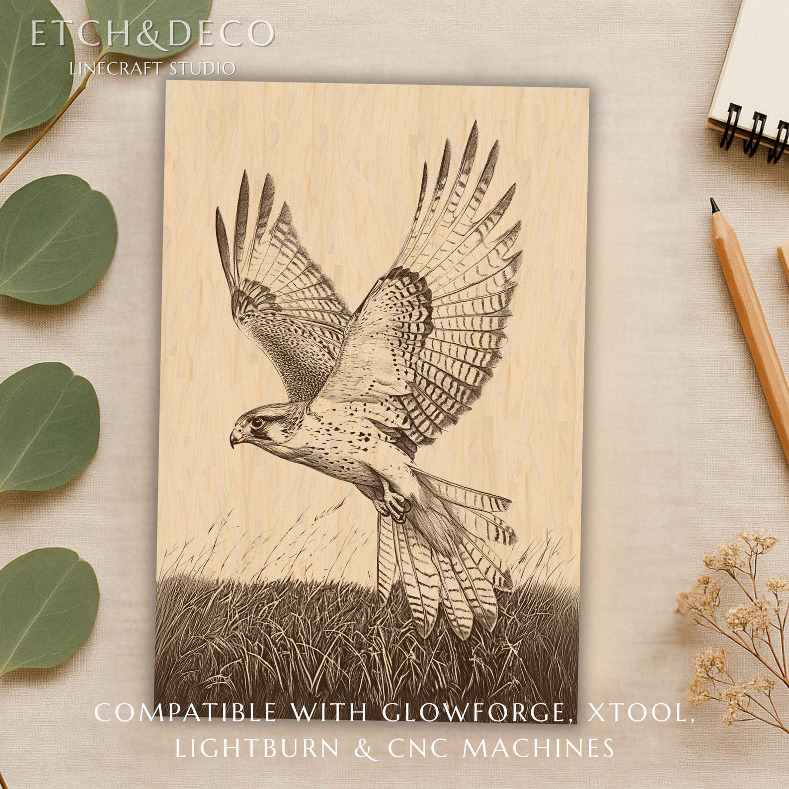 Soaring Hawk PNG Laser Burn, Laser Engraving PNG, Rustic Bird Cut File ...
