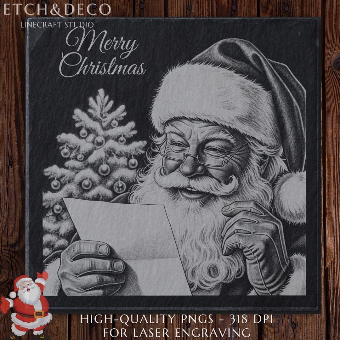Santa Claus Reading Christmas Letter, Laser Engraving Ready PNG, Slate ...