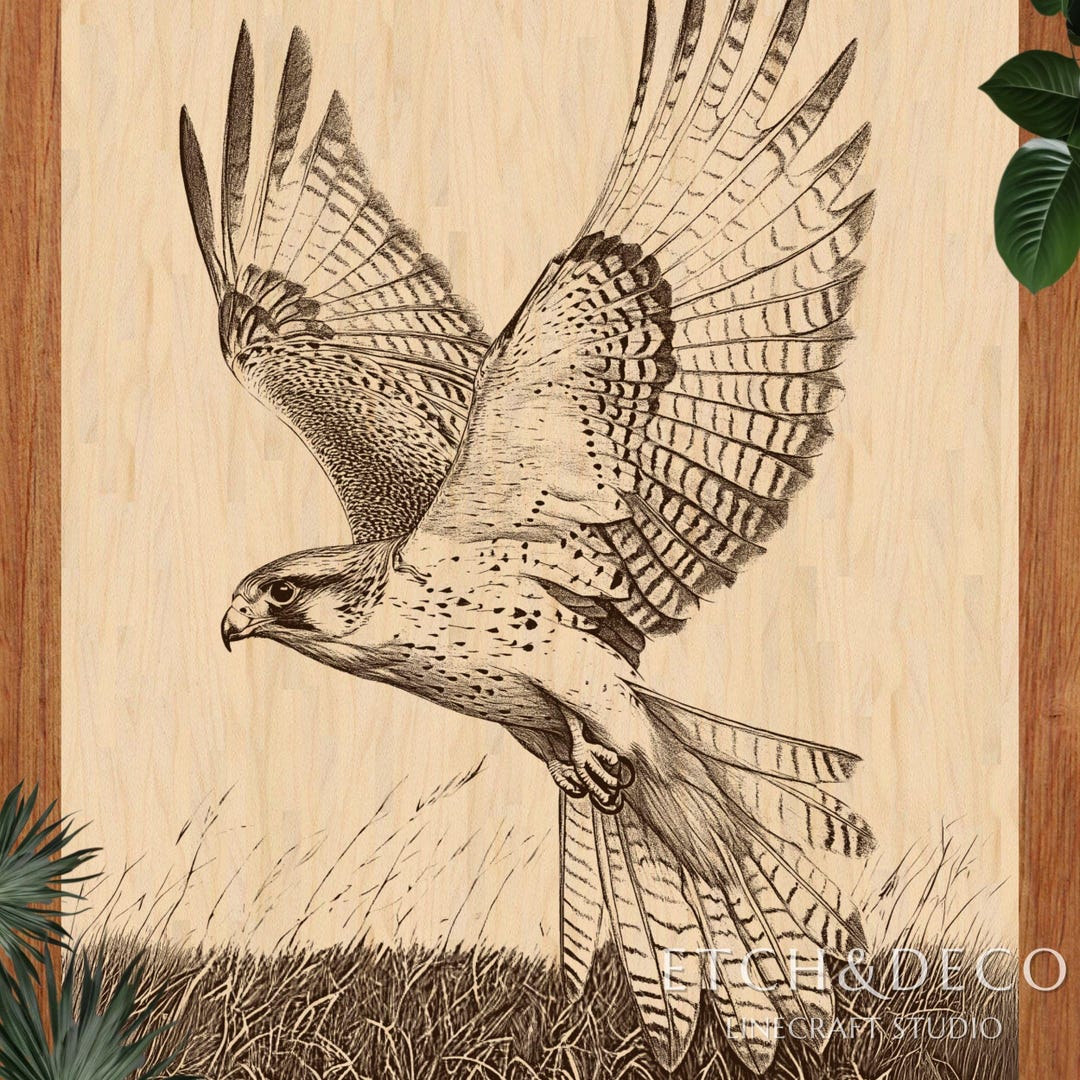 Soaring Hawk PNG Laser Burn, Laser Engraving PNG, Rustic Bird Cut File, Digital Wood Burn Design ...