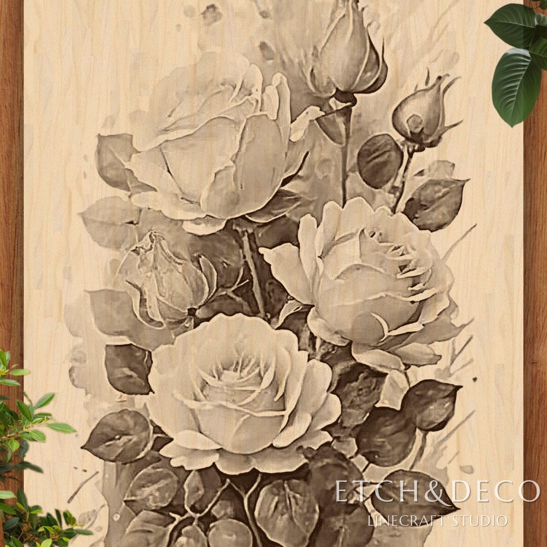 Rose Bouquet PNG for Wood Engraving, Floral Laser Burn File, Watercolor ...