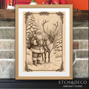 Santa and Reindeer Wood Engraving File, Christmas Laser Burn PNG Design ...