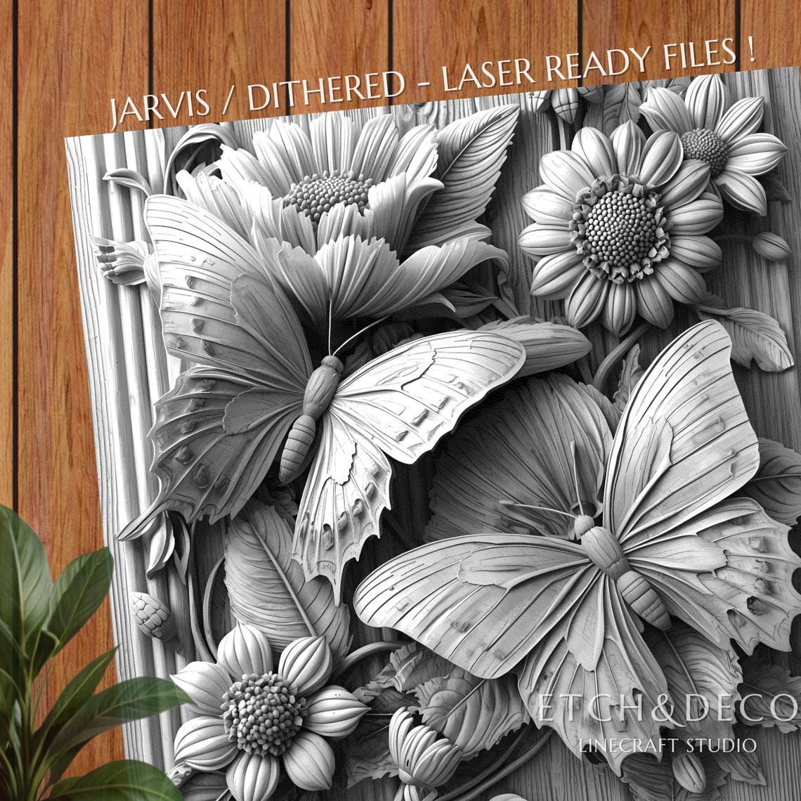 3D Illusion Butterflies on Flowers File for Wood Laser Engraving PNG ...