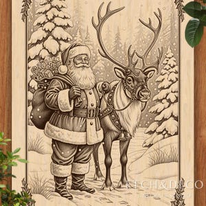 Santa and Reindeer Wood Engraving File, Christmas Laser Burn PNG Design ...