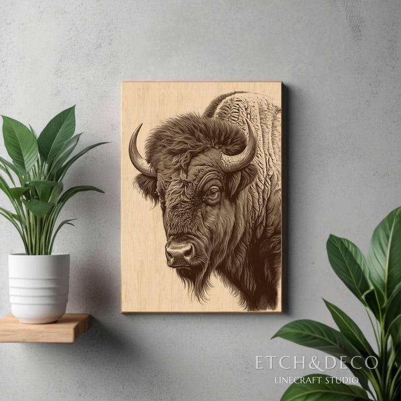Bison Laser Engraving PNG, Buffalo Laser Burn File for Wood, Digital ...