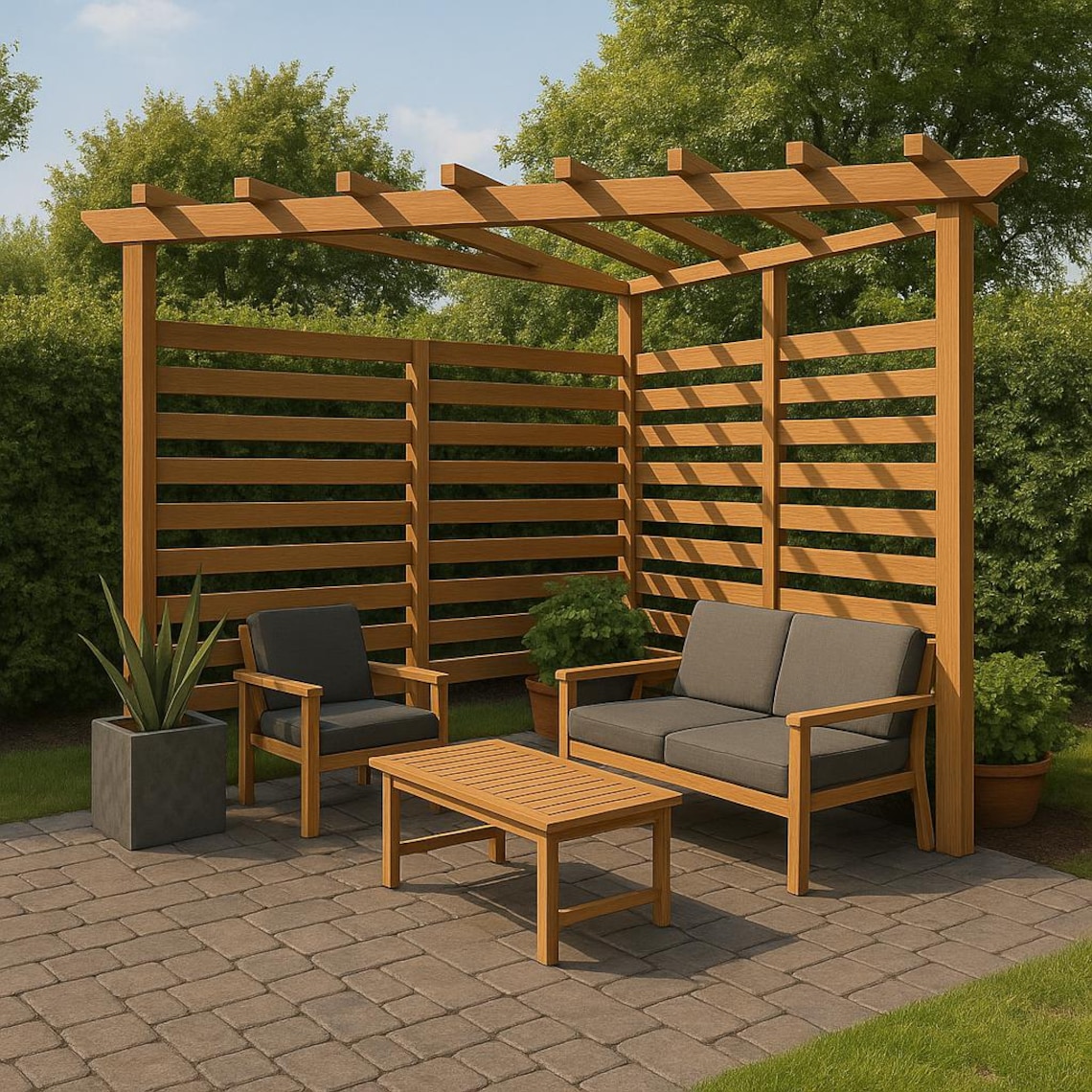 Corner Pergola Plan | DIY Modern L-shaped Pergola | Outdoor Patio Shade ...