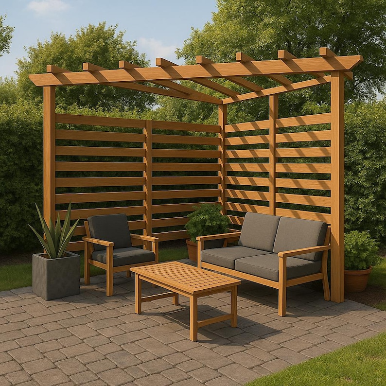 Corner Pergola Plan | DIY Modern L-shaped Pergola | Outdoor Patio Shade ...