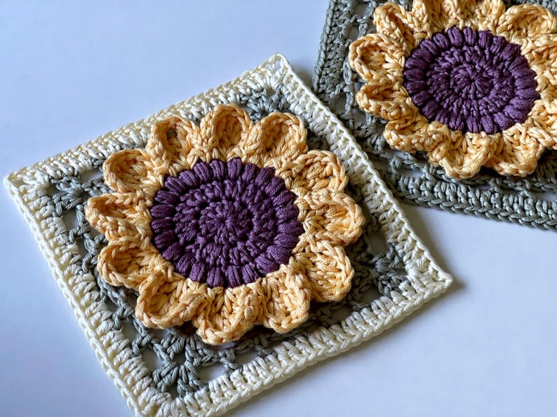 Flower Granny Square Crochet Pattern Bundle: Rose, Daisy, Sunflower ...