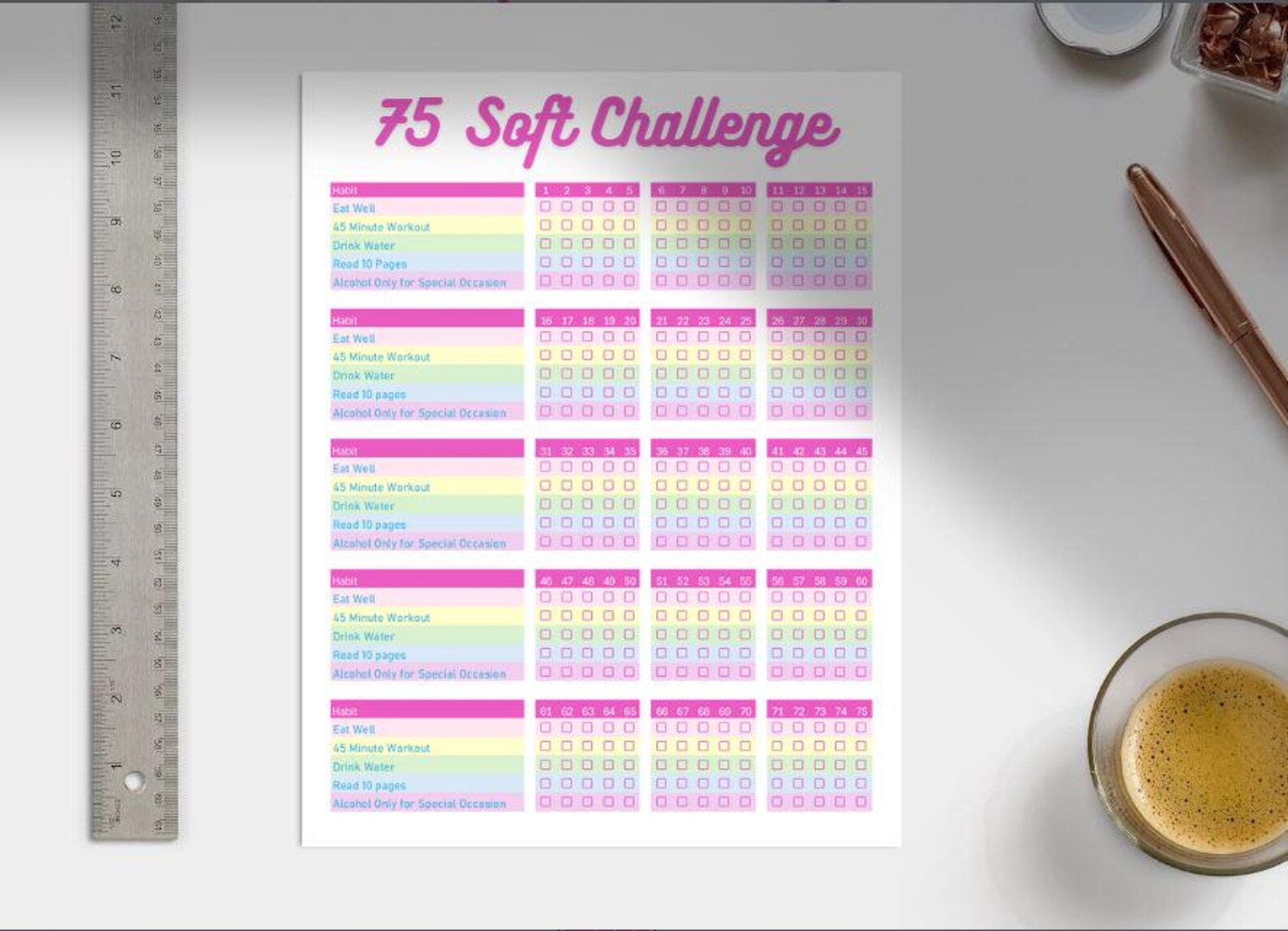 75 Soft Challenge Tracker. Printable Fitness & Habit Log (PDF) - Etsy