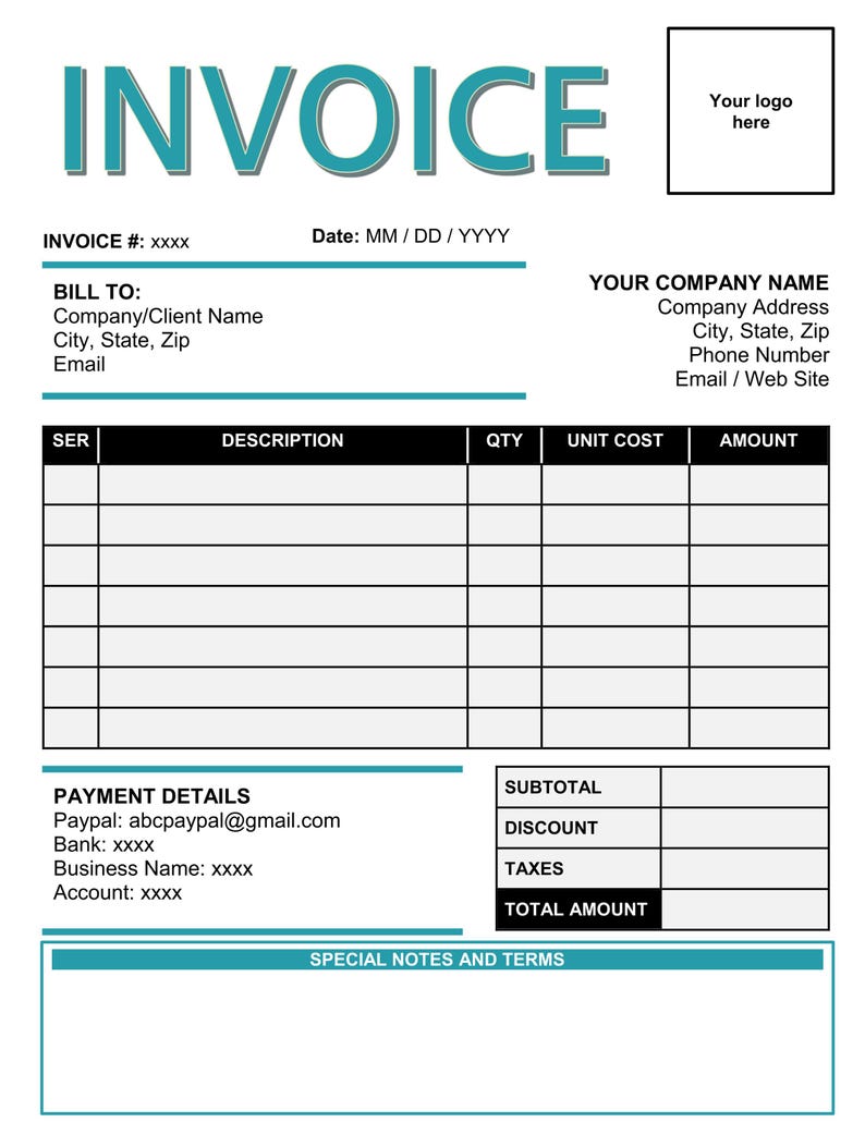 Editable Invoice Template, Professional Business Invoice, Small ...