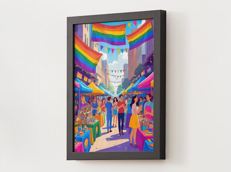 Pride Marketplace Print | Rainbow Flags, Creative Stalls (digital ...
