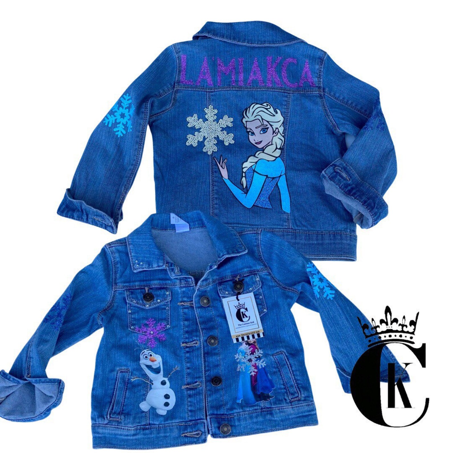 Custom Frozen Denim jacket with Glitter and rhinestone accent | Etsy