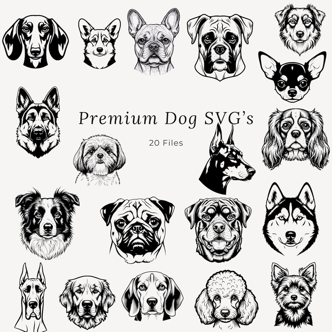 Dog Breeds SVG Bundle | 20 Dog Portraits, Cricut & Silhouette Cut Files ...