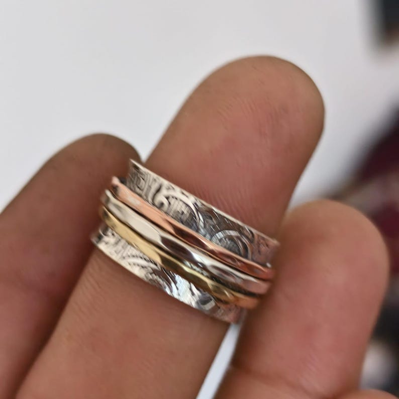 Sterling Silver Spinner Ring: Brass & Copper Fidget Ring, Boho ...