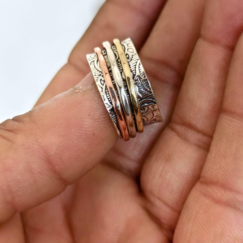 Sterling Silver Spinner Ring: Brass & Copper Fidget Ring, Boho ...