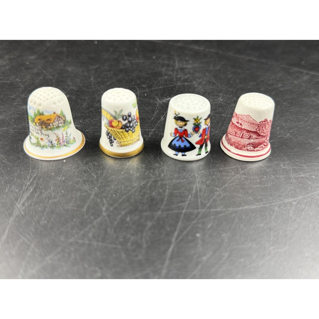 Set of 4 Collectible Ceramic Thimbles With Decorative Designs Made in ...