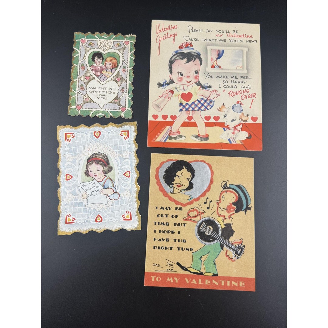 Set of 4 Vintage Valentines Day Greeting Cards Assorted 2 Whitney Made ...