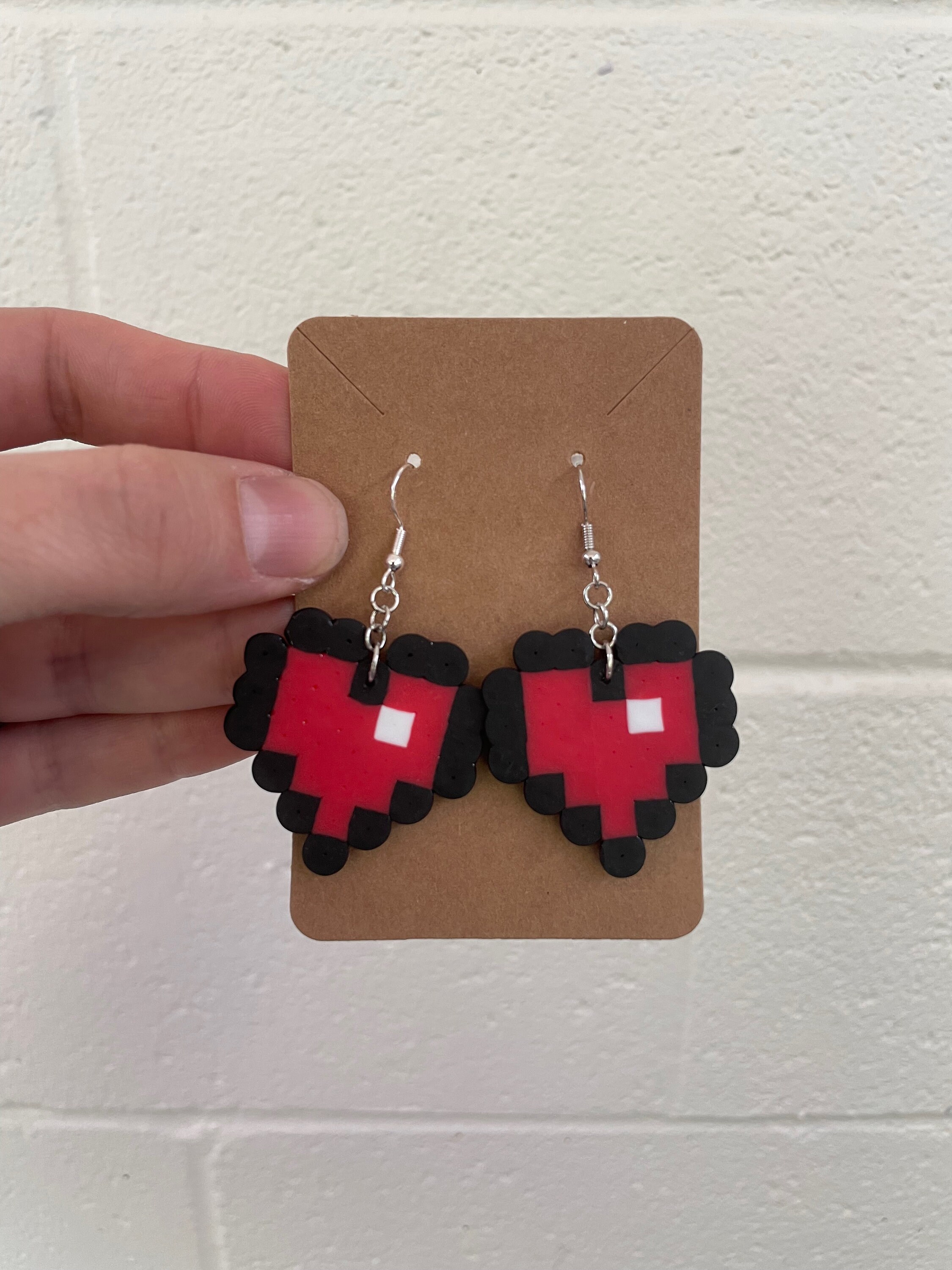 Perler Bead Heart Earrings, Retro Pixelated - Etsy