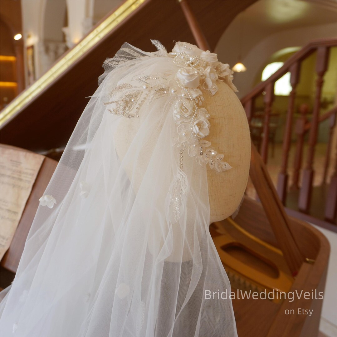 Ivory Beaded Juliet Cap Wedding Veil With 3D Flowers - Etsy
