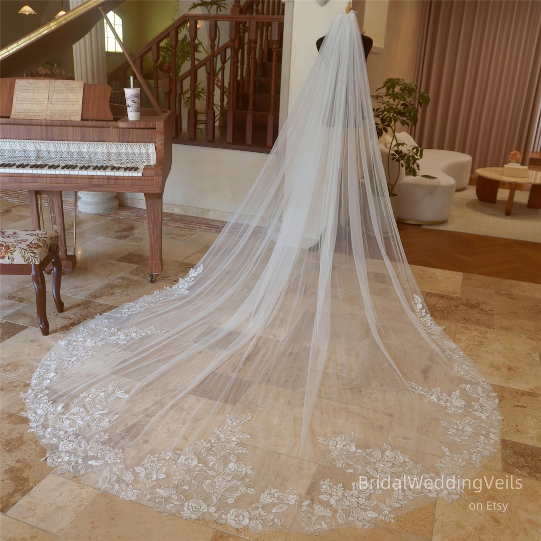 Embroidery Roses Flowers Leaf Lace Wedding Veil Cathedral,ivory White ...
