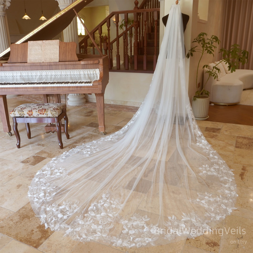 Cathedral Wedding Veil With Embroidery on Edge,floral Lace Veil,fairy ...