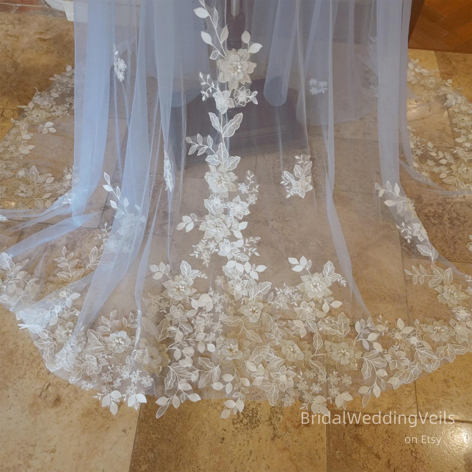 Blue Cape Veil Hooded With 3D Flowers,bridal Cape Cloak Veil,dreamy ...