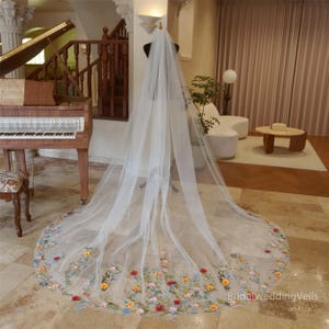 Colorful Wildflowers Wedding Veil Cathedral With 3D Flowers,tulle ...