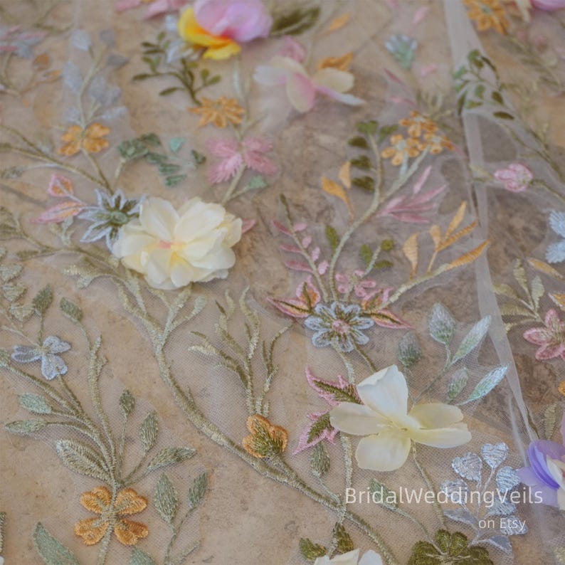 Colorful Wildflowers Wedding Veil Cathedral With 3D Flowers,tulle ...